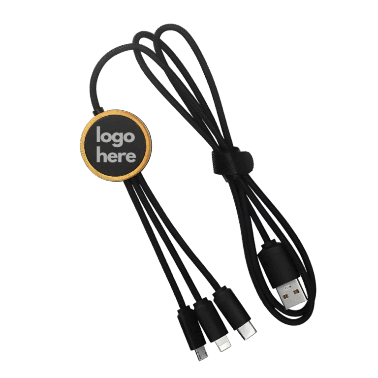 Custom Printed Berlin Bamboo Charging Cable (3-in-1) - Merchlist