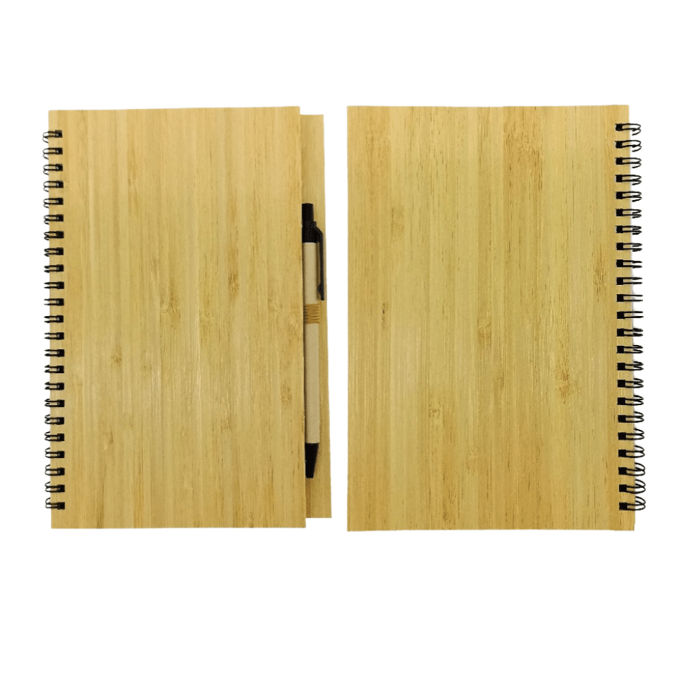 Custom Bamboo Spiral Notebook with Pen - Print Your Logo - Merchlist