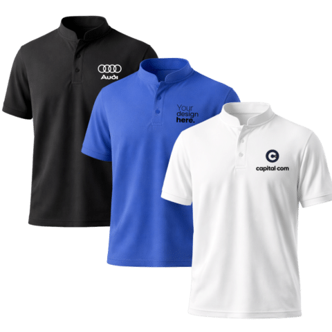 Custom Printed Mandarin Collar Polo Shirt - Add Your Logo - Merchlist